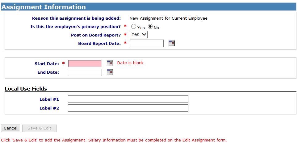 HRMS Comm Site-Add Assignment